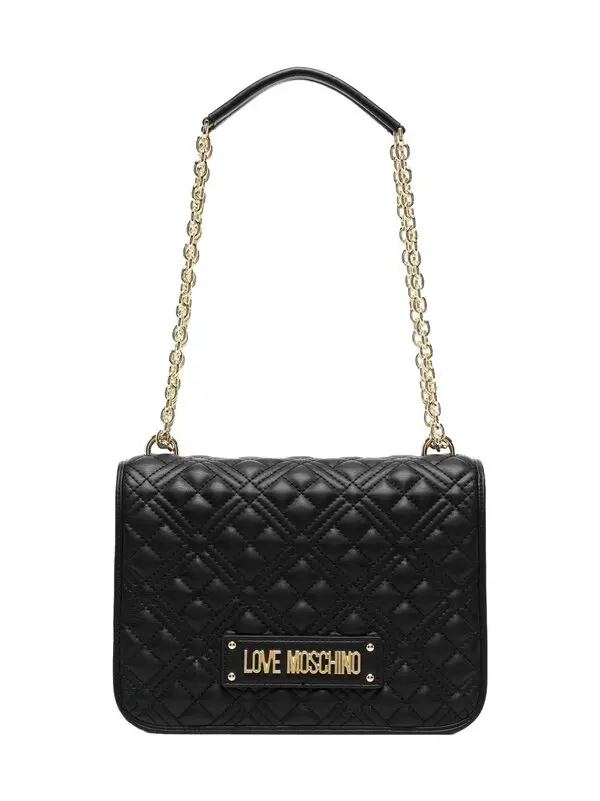 Moschino Quilted Shoulder Bag With Logo Plaque - Black