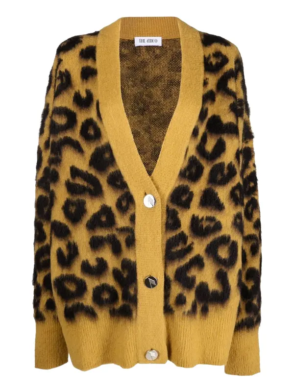 Attico Leopard-intarsia Knitted Cardigan - Yellow