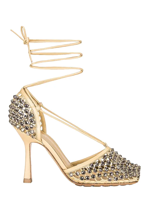Bottega Veneta Sparkle Stretch Lace-up Sandals - Cane Sugar