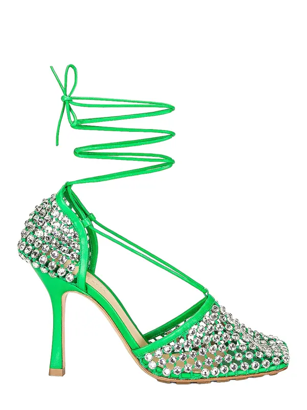 Bottega Veneta Sparkle Stretch Lace-up Sandals - Parakeet