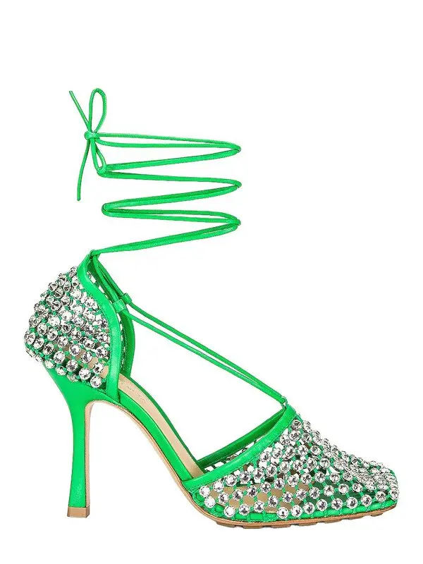 Bottega Veneta Sparkle Stretch Lace-up Sandals - Parakeet