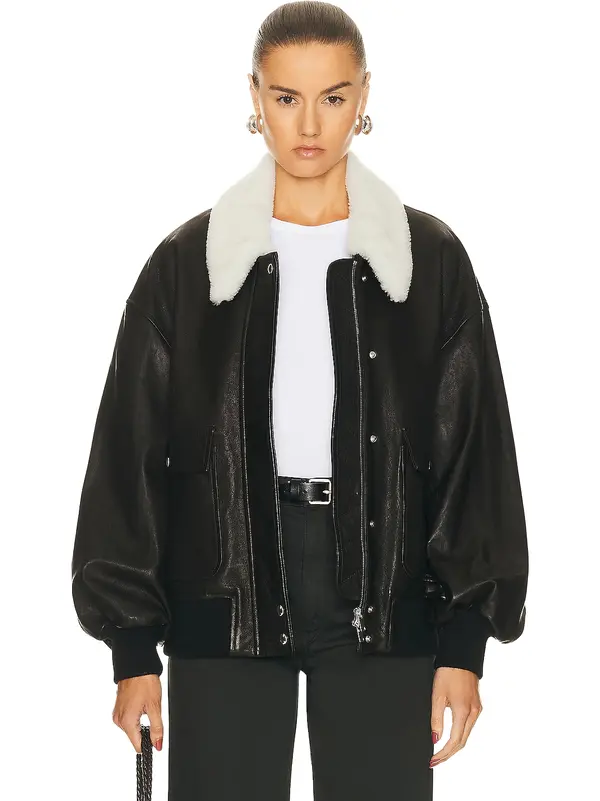 Khaite Shellar Leather Jacket With Shearling Collar - Black
