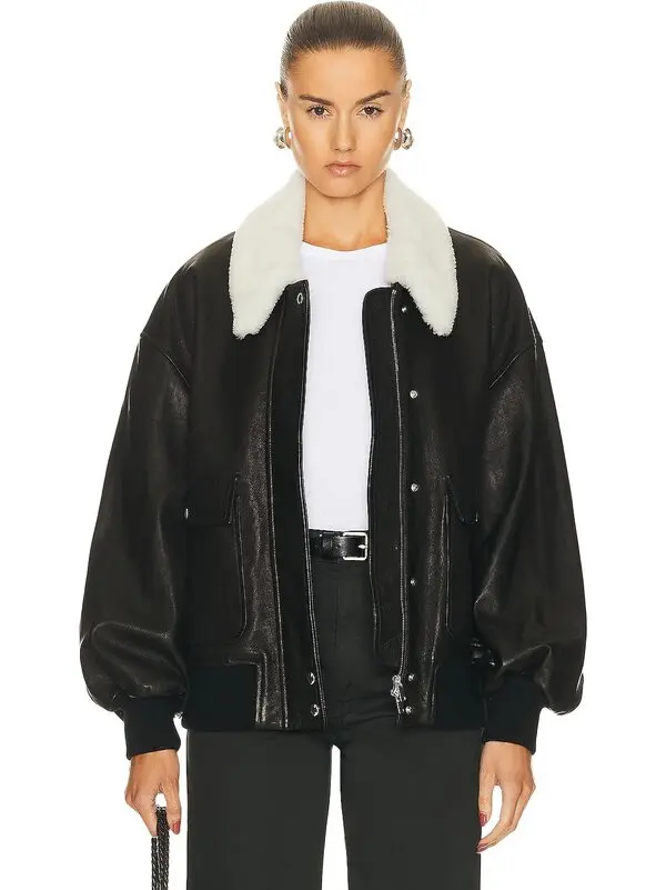 Khaite Shellar Leather Jacket With Shearling Collar - Black