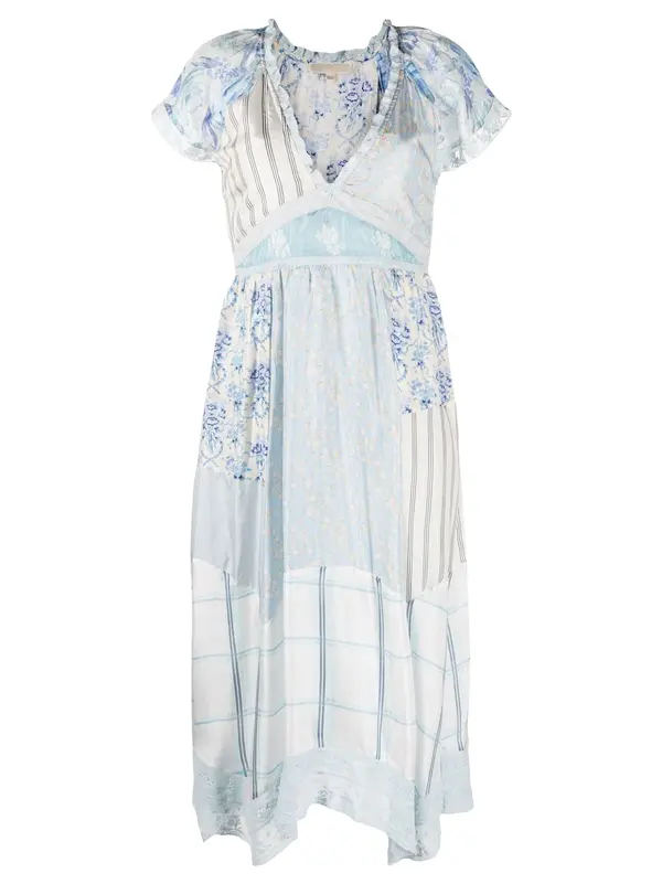 LoveShackFancy Patchwork Midi Dress - Blue