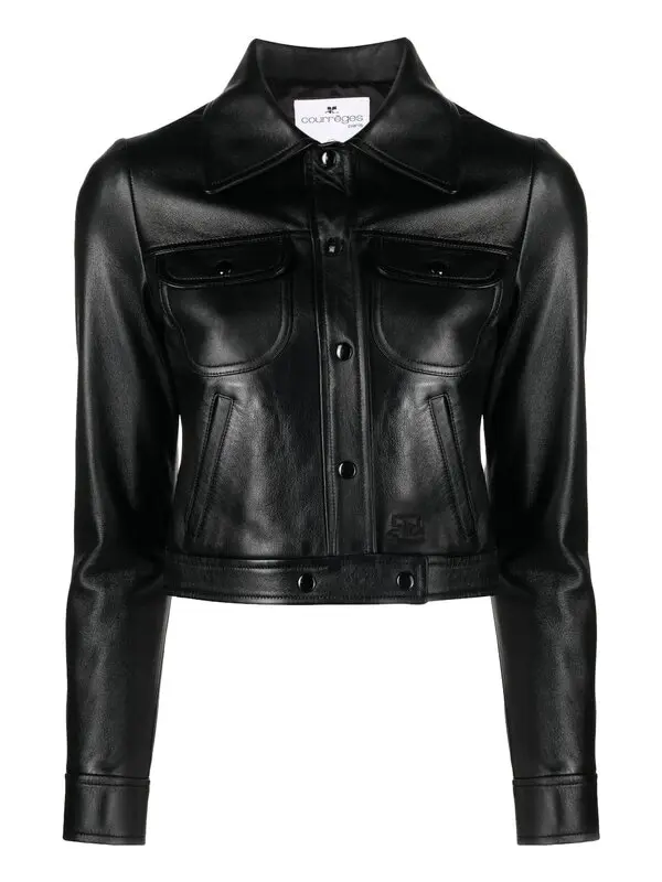 COURREGES Cropped Leather Jacket - Black