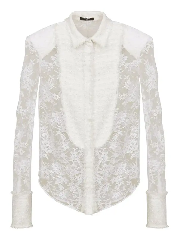 Balmain Floral-lace Detail Shirt - White