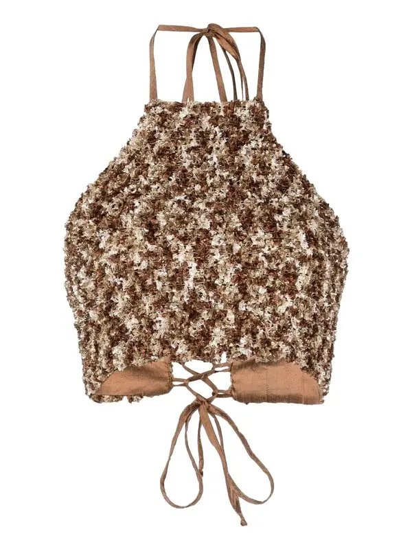 LUKHANYO MDINGI Textured-knit Halter Top - Brown