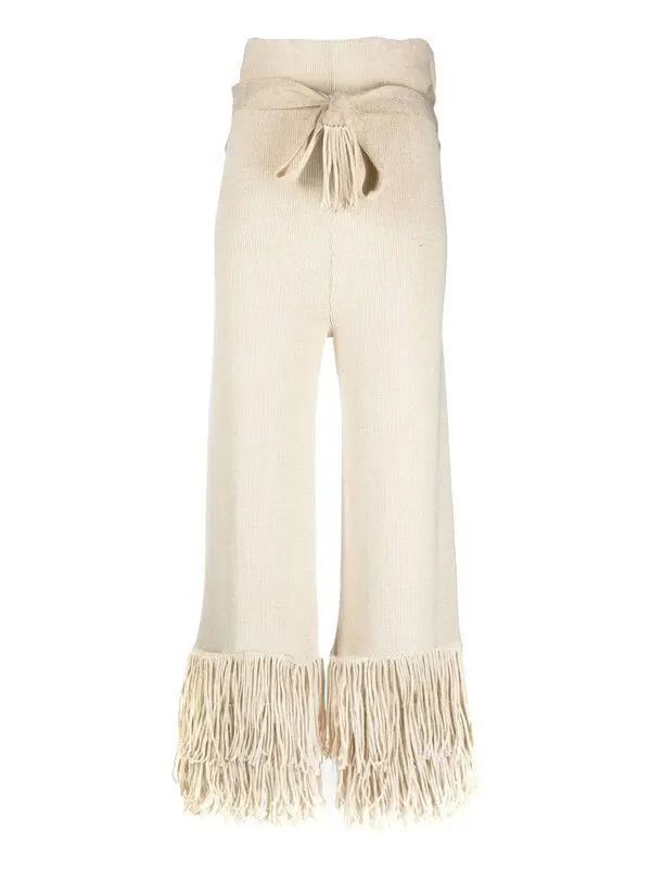 LUKHANYO MDINGI Ribbed-knit Tassel-trim Trousers - Neutrals