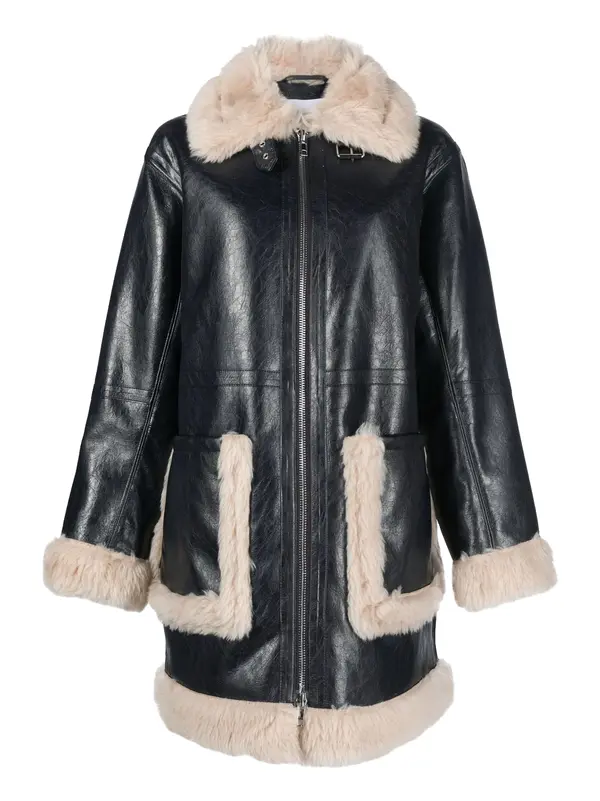 STAND STUDIO Haley Shearling-trimmed Faux-leather Coat - Blue