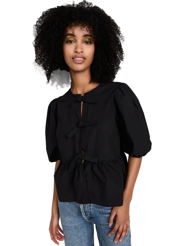 GANNI Cotton Poplin Peplum Blouse - Black