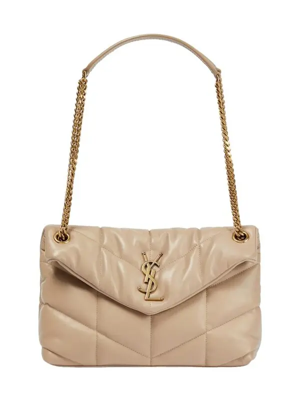 Saint Laurent Puffer Small Leather Shoulder Bag - Beige