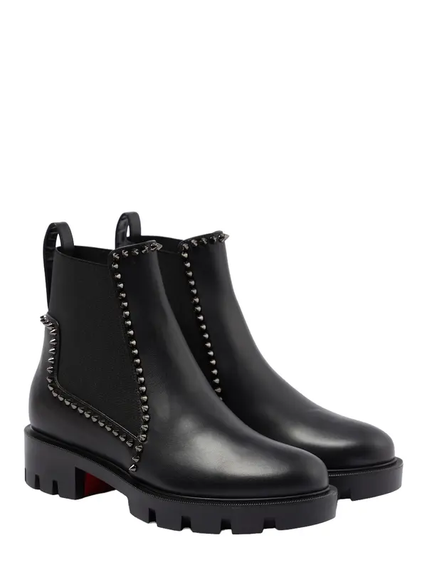 CHRISTIAN LOUBOUTIN Out Lina Embellished Leather Ankle Boots - Black