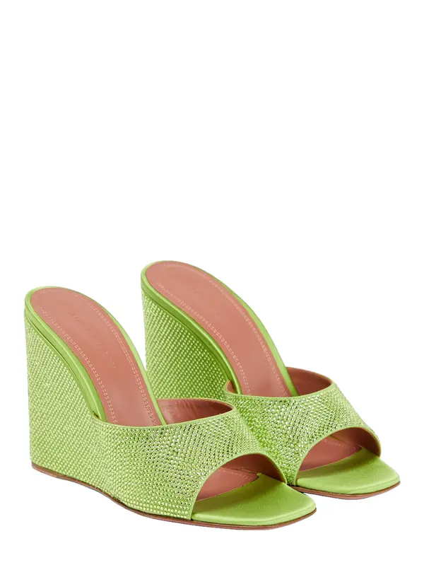 Amina Muaddi Lupita Embellished Wedge Sandals - Green