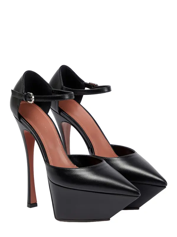 Amina Muaddi Angelica Leather Platform Pumps - Black