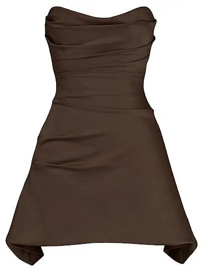 House Of Cb Jasmine Strapless Cotton-blend Mini Dress - Brown