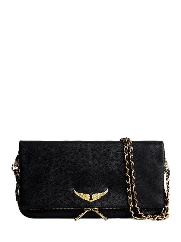 Zadig&Voltaire Rock Grained Leather Clutch - Noir Gold