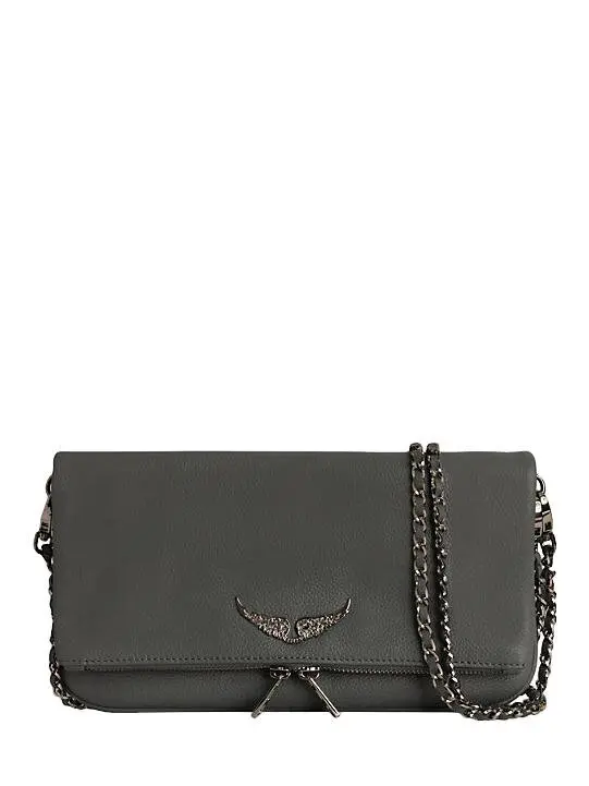 Zadig&Voltaire Rock Grained Leather Clutch - Road Silver