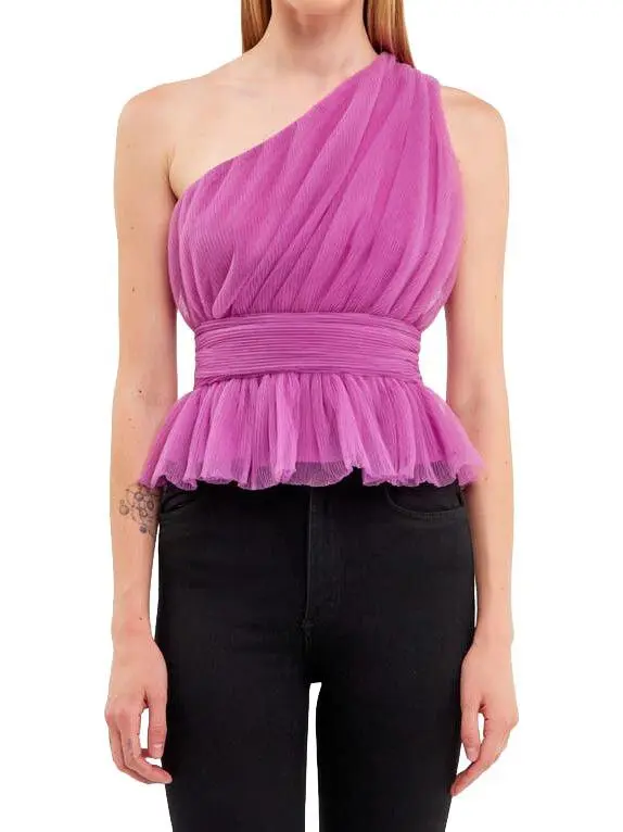 Endless Rose One-shoulder Tulle Top - Lavender