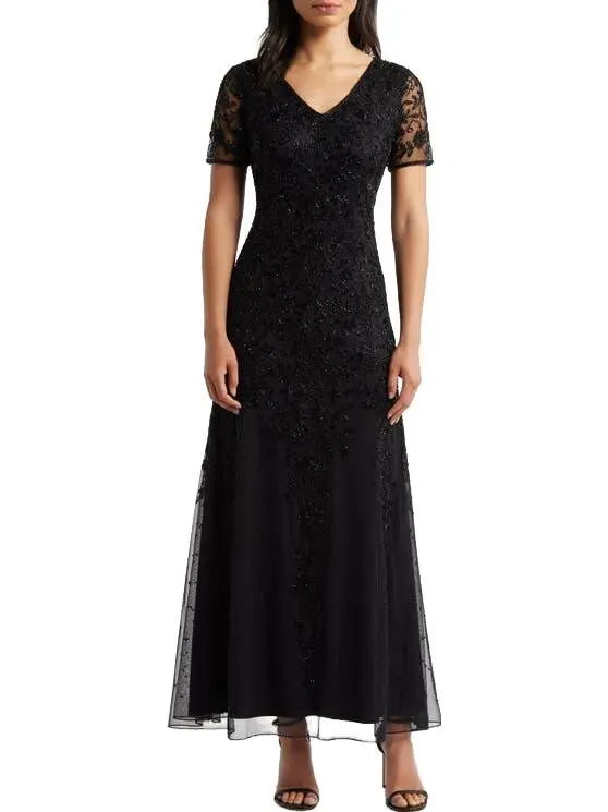 Pisarro Nights Beaded Chiffon Gown - Black 001
