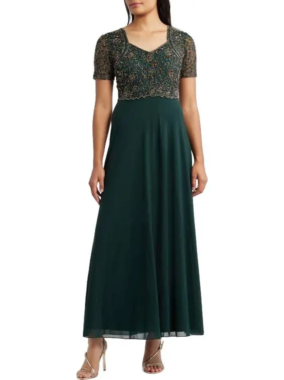 Pisarro Nights Beaded Bodice Gown - Hunter 317
