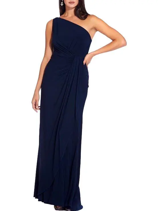 Adrianna Papell One-shoulder Jersey Gown - Midnight