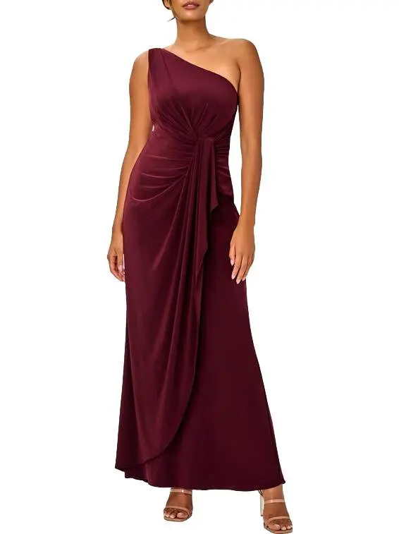Adrianna Papell One-shoulder Jersey Gown - Red Wine