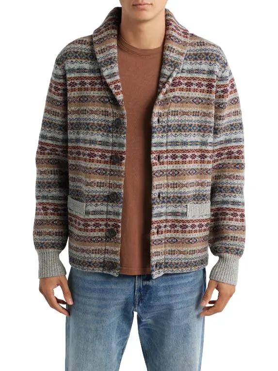 SCHOTT Wool-blend Shawl Collar Cardigan - Heather Grey