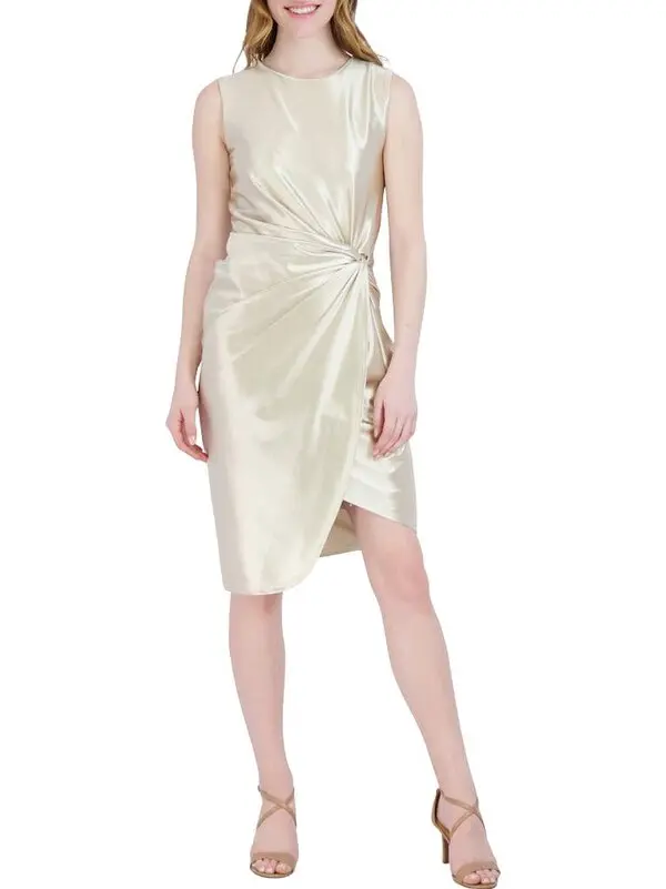 Donna Ricco Knot Waist Sleeveless Satin Dress - Gold