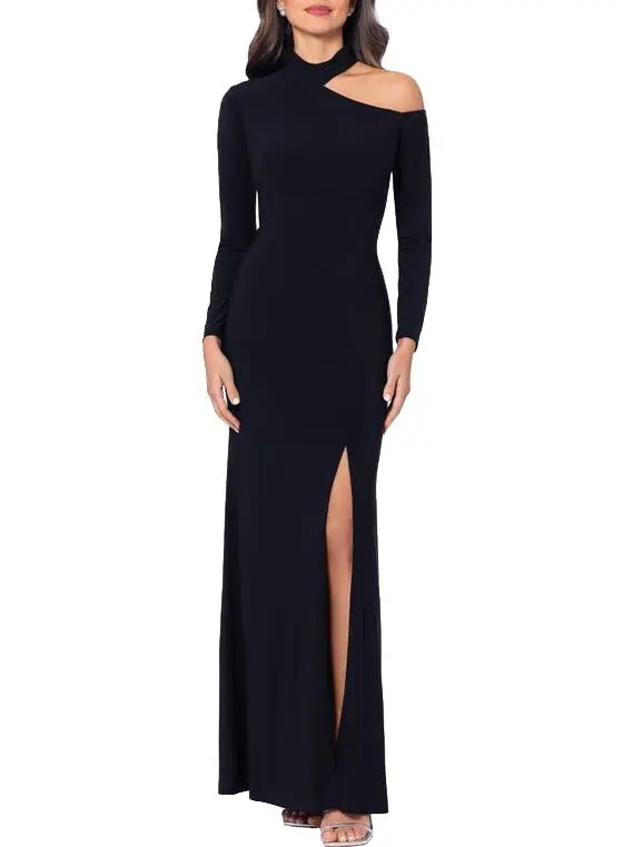 XSCAPE EVENINGS Cutout Shoulder Gown - Black/nude