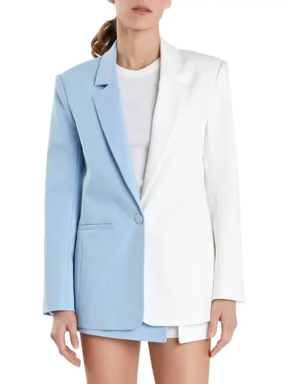 English Factory Colorblock Boyfriend Blazer - Powder Blue/white