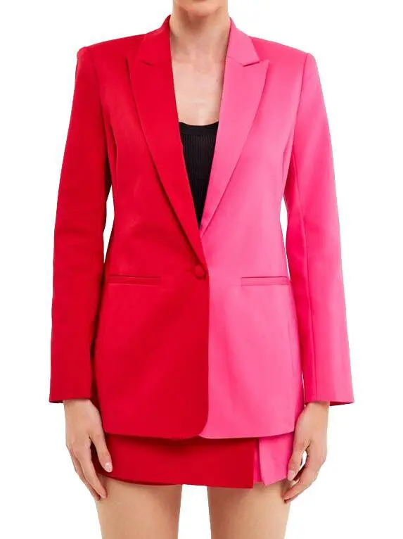 English Factory Colorblock Boyfriend Blazer - Red Fuchsia
