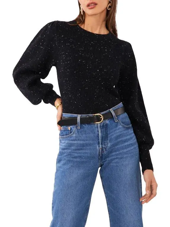 1.State Balloon Sleeve Rib Sweater - Rich Black