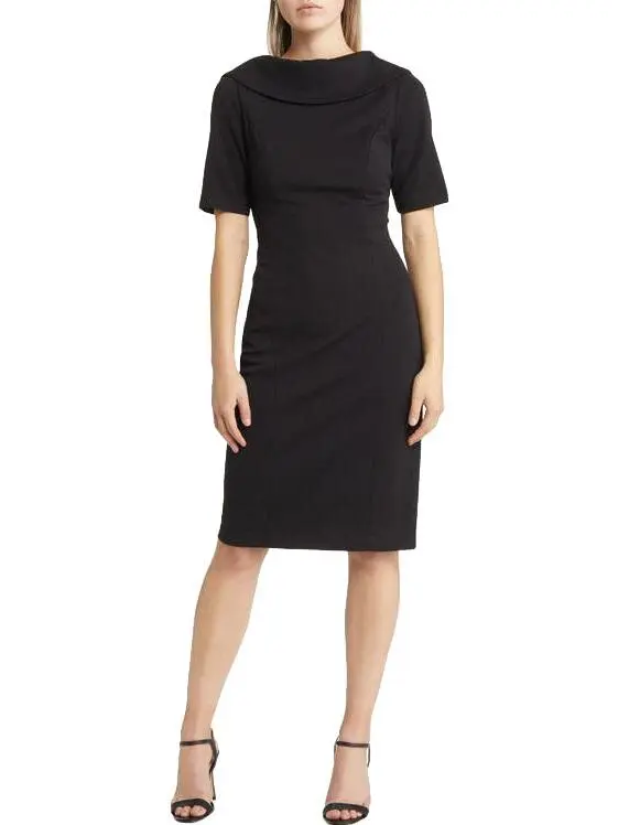 Adrianna Papell Foldover Neck V-back Sheath Dress - Black