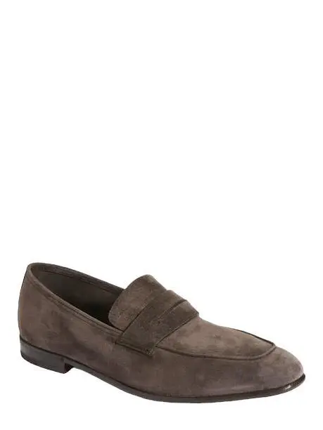 Zegna L'asola Suede Penny Loafer - Dark Brown