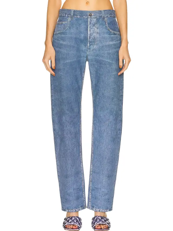 Bottega Veneta Leather Straight Leg Pant - Medium Blue Denim