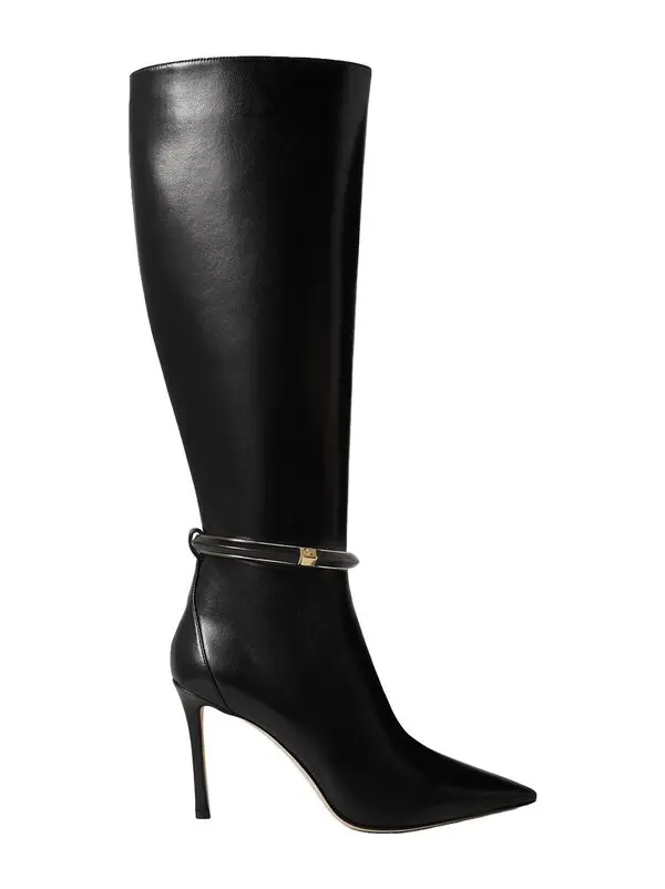JIMMY CHOO Dreece 95 Embellished Leather Knee Boots - Black