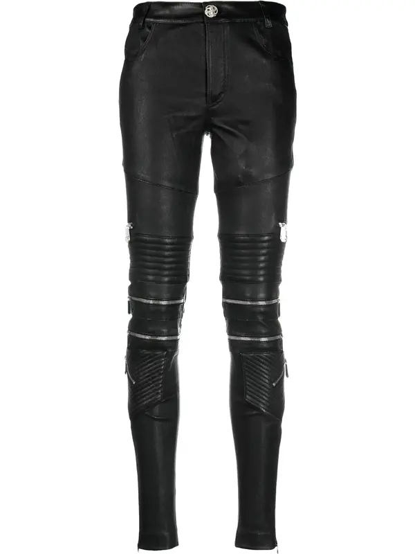 Philipp Plein Lambskin Zipped Trousers - Black