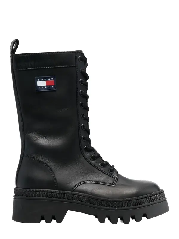Tommy Hilfiger Logo-patch Leather Boots - Black