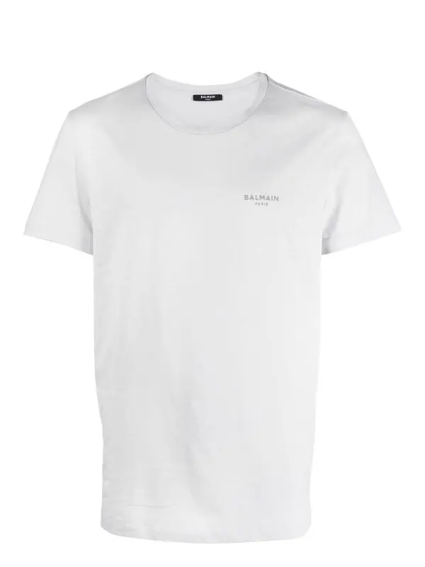 Balmain Flocked-logo Organic-cotton T-shirt - Blue