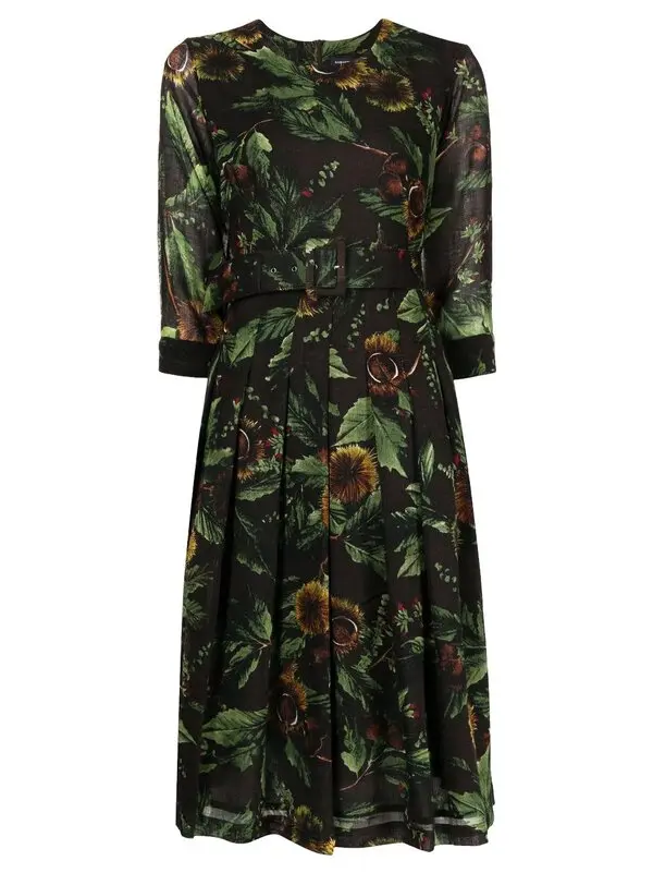 Samantha Sung Florance Motif-print Pleated Midi Dress - Black