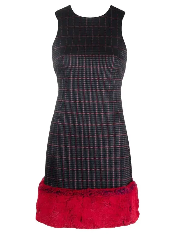 Viktor & Rolf Sleeveless Check Print Dress With Faux Fur Trim - Blue