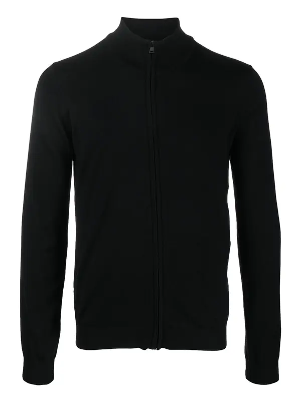Hugo Boss Zipped Virgin Wool Jumper - Black