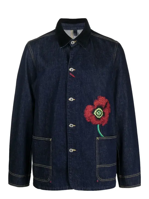 Kenzo Embroidered Floral Denim Jacket - Blue