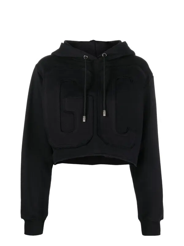 Gcds Logo-patch Cropped Hoodie - Black