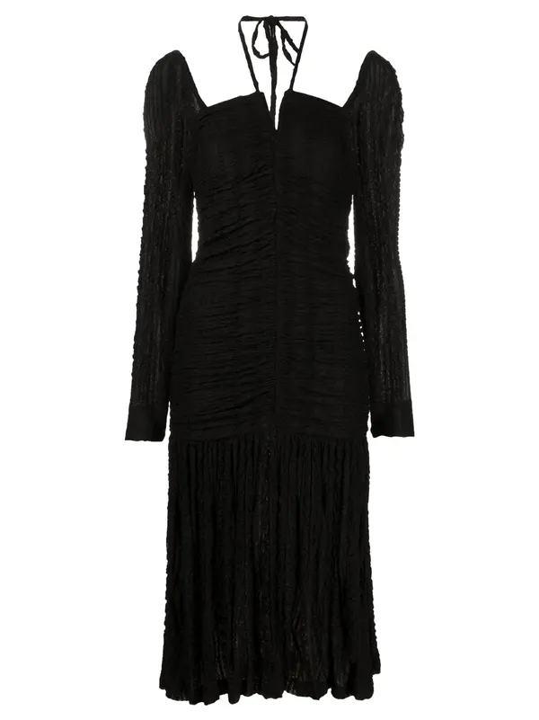 GANNI Halterneck Ruched Midi Dress - Black