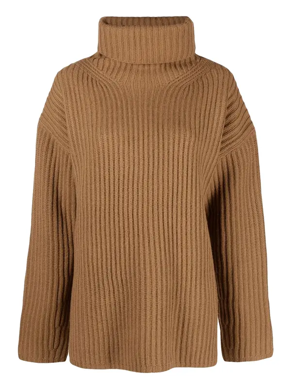 JOSEPH Ribbed Roll Neck Jumper - Brown