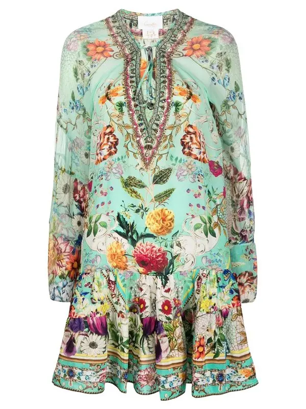 Camilla Floral-print Mini Dress - Green