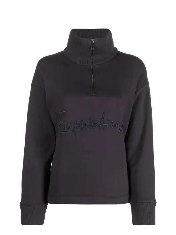 Emporio Armani Logo-embroidered Quarter-zip Sweatshirt - Blue