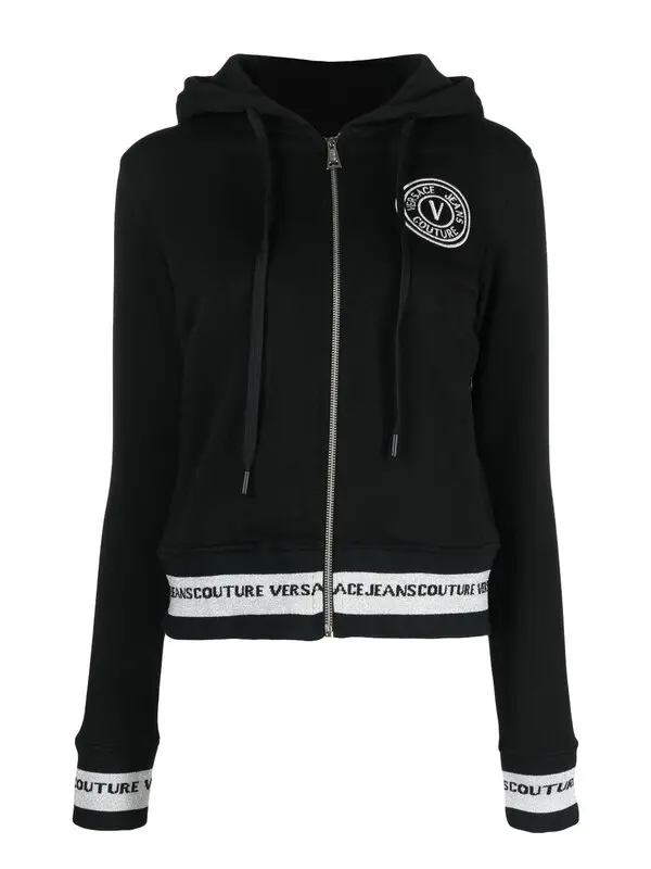 Versace Logo-embroidered Zip-up Hoodie - Black