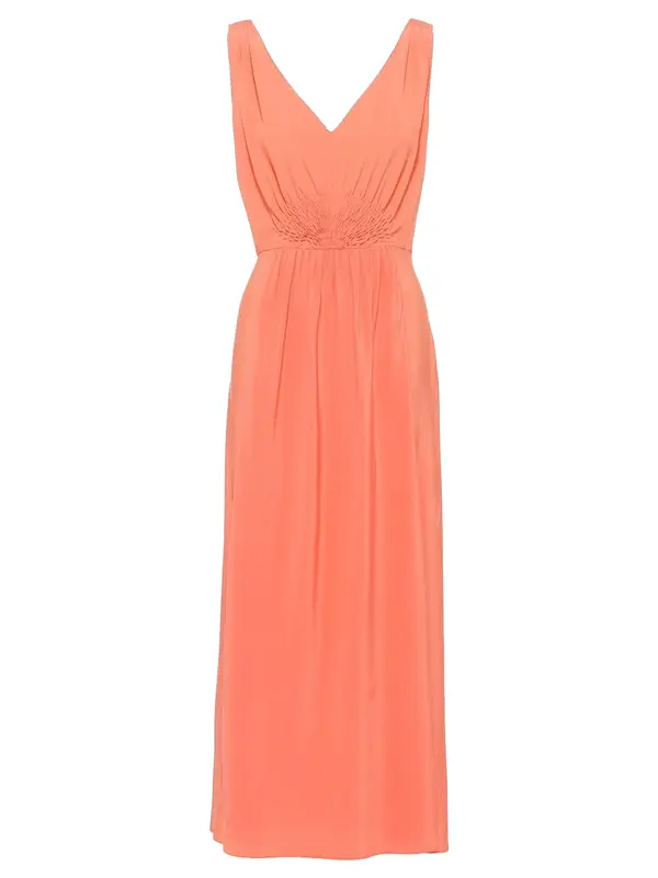 Miu Miu Gathered-bodice Silk Dress - Orange